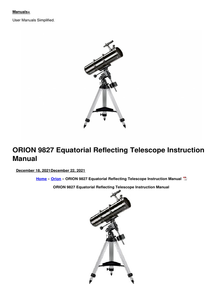 9827 Equatorial Reflecting Telescope Manual | PDF | Telescopic Sight ...