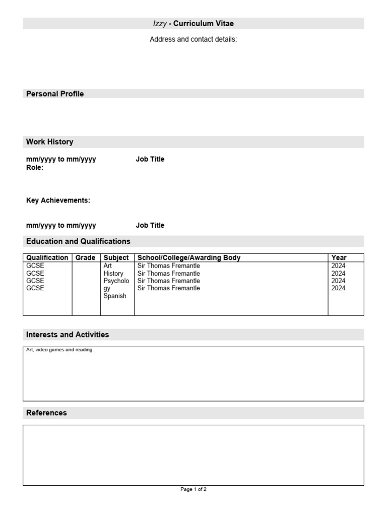 Blank CV | PDF