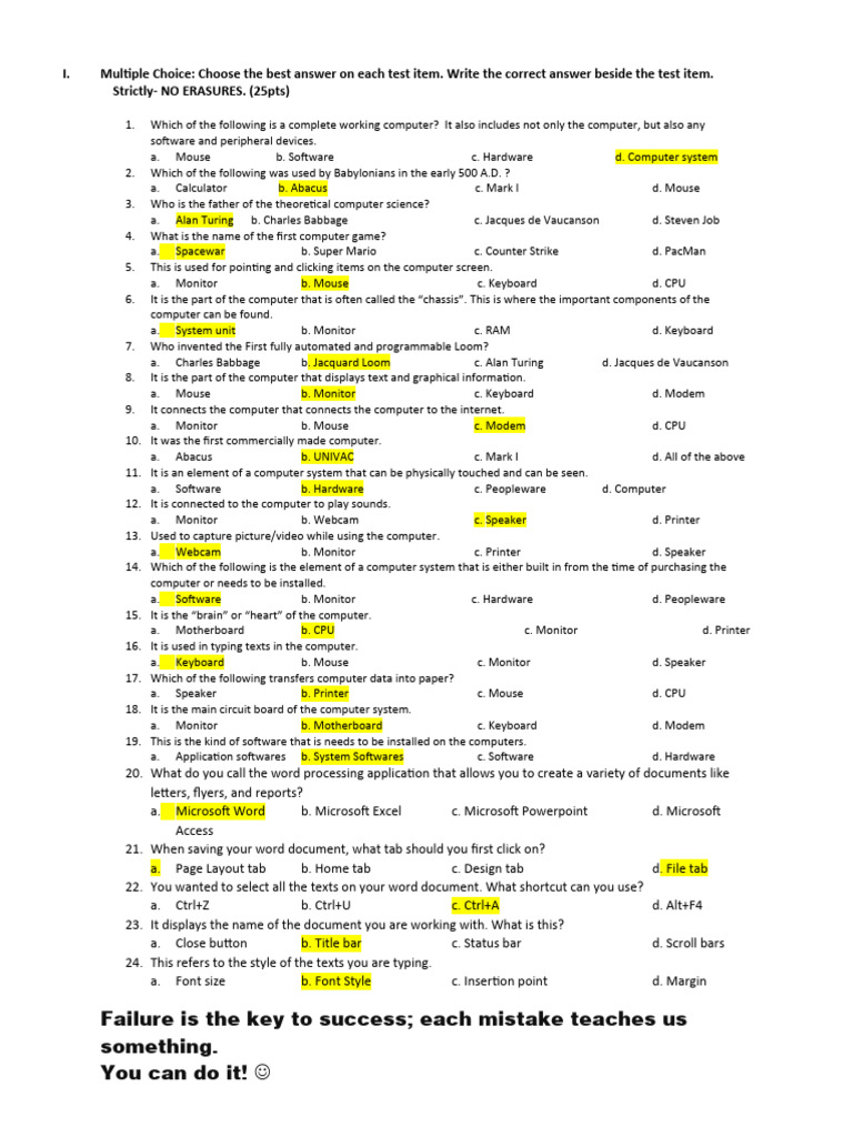 Tle Grade 7 Exam | PDF | Computer Hardware | Microsoft Word