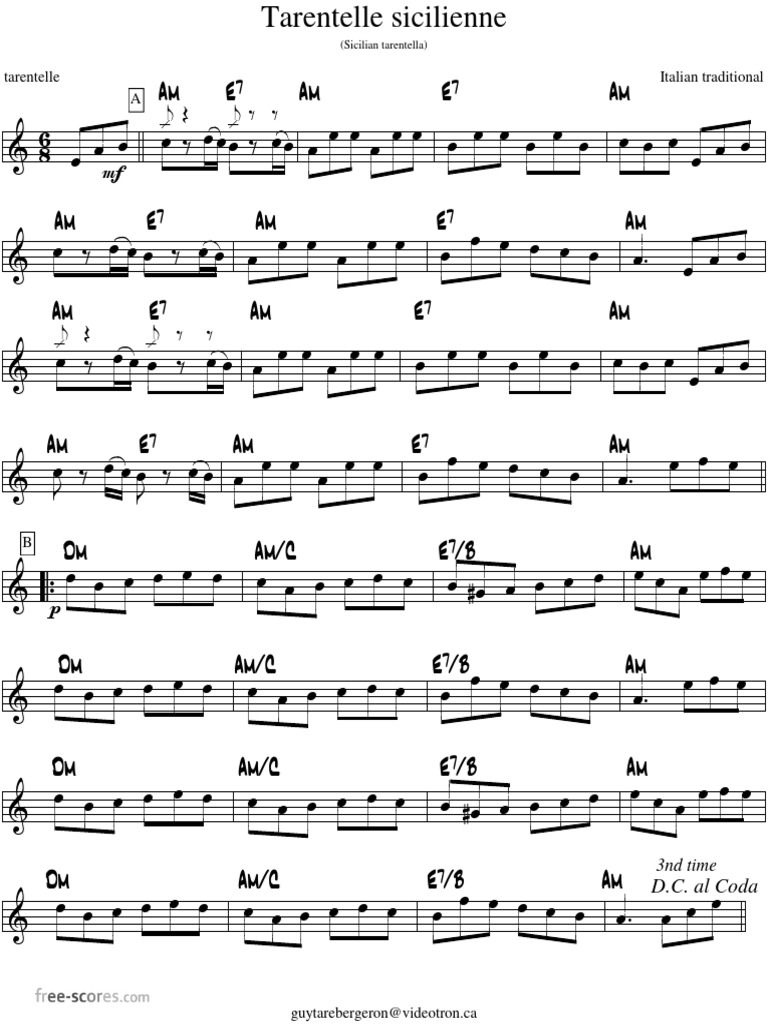 Traditional Tarantelle Sicilienne | PDF
