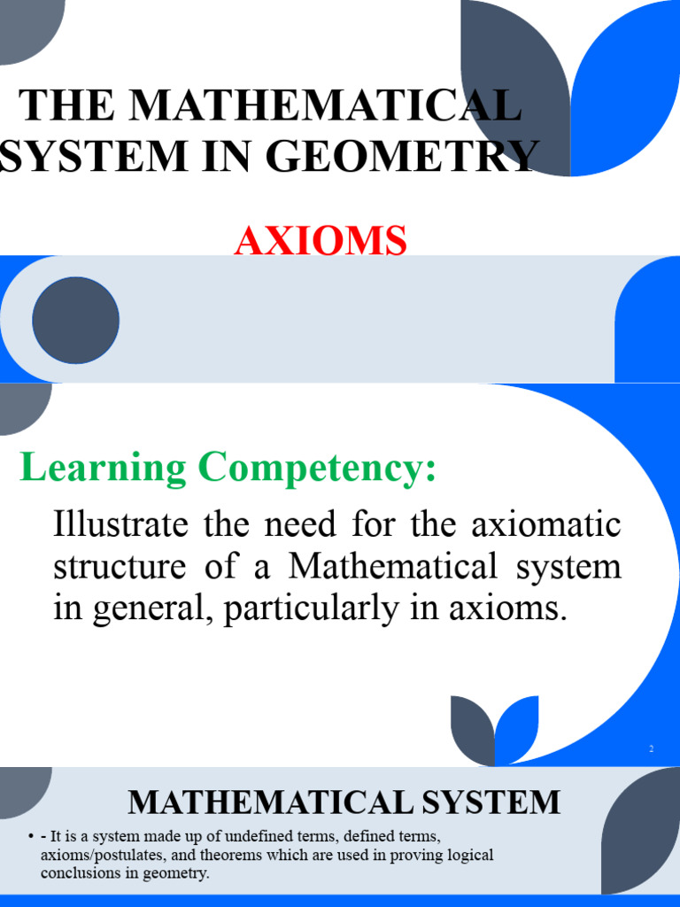 THE MATHEMATICAL SYSTEM IN GEOMETRY Axioms | PDF | Axiom | Mathematical ... THE MATHEMATICAL SYSTEM IN GEOMETRY Axioms | PDF | Axiom | Mathematical ...