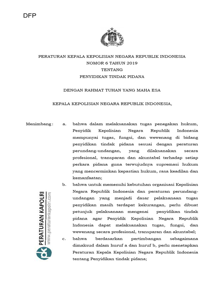 Perkap No. 6 Tahun 2019 tentang Penyidikan | PDF