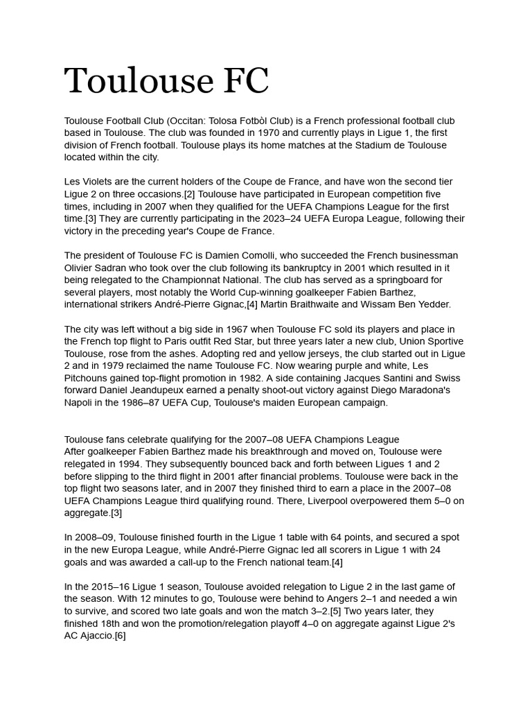 Toulouse FC Intro | Download Free PDF | Sports Clubs | Association Football Teams