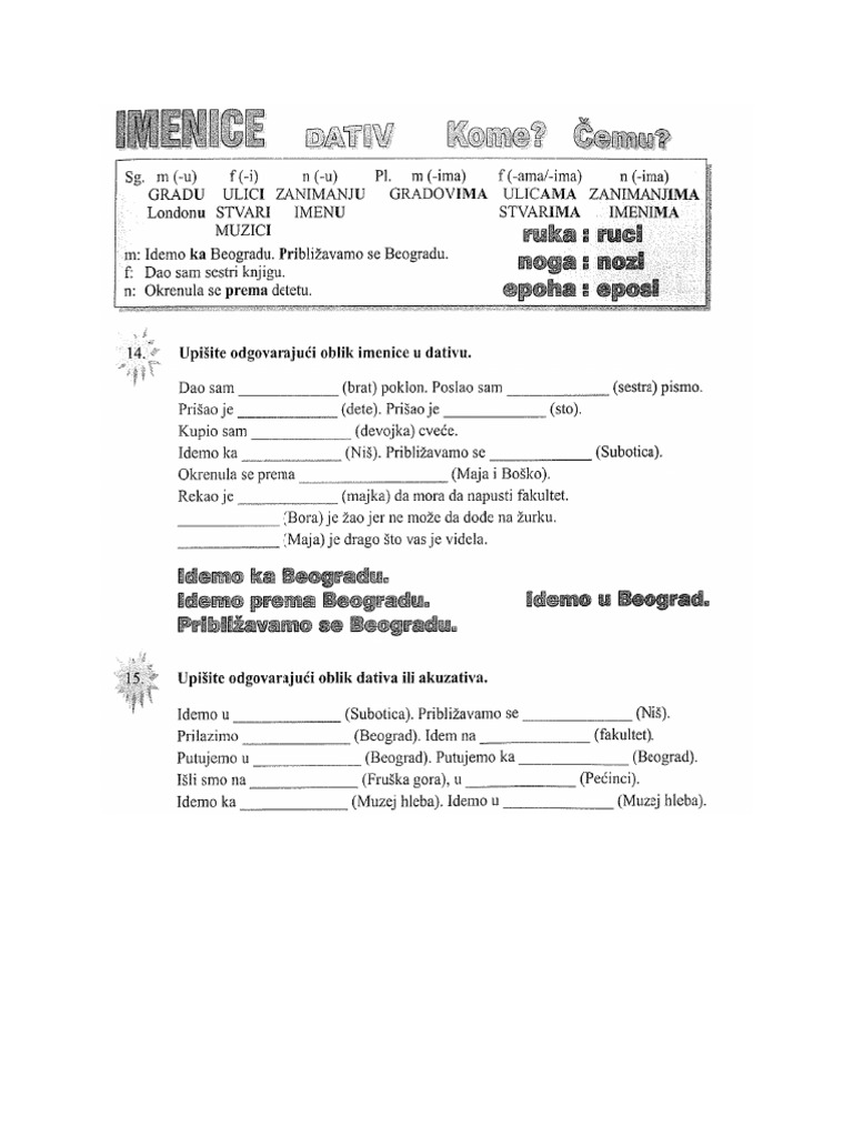 Dativ - Naučimo Srpski | PDF