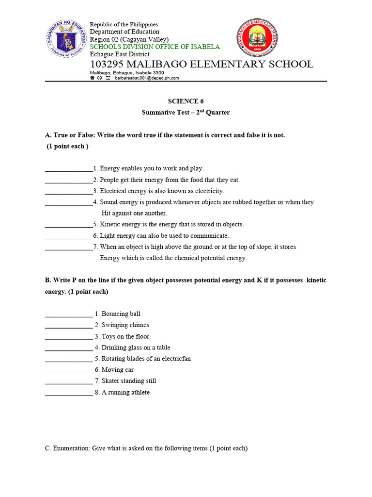 Summative Test - SCIENCE 6 - Q2 | PDF