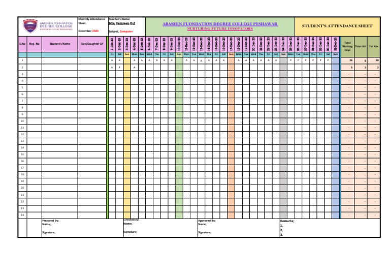 Student Attandance Sheet | PDF