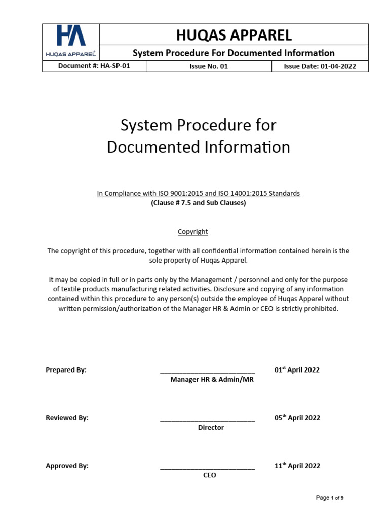 SP 1 -Documented Information | PDF | Quality Management | Information