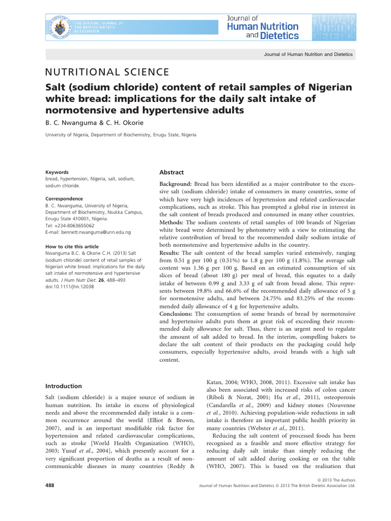 Nwanguma 2013 | Download Free PDF | Salt | Hypertension