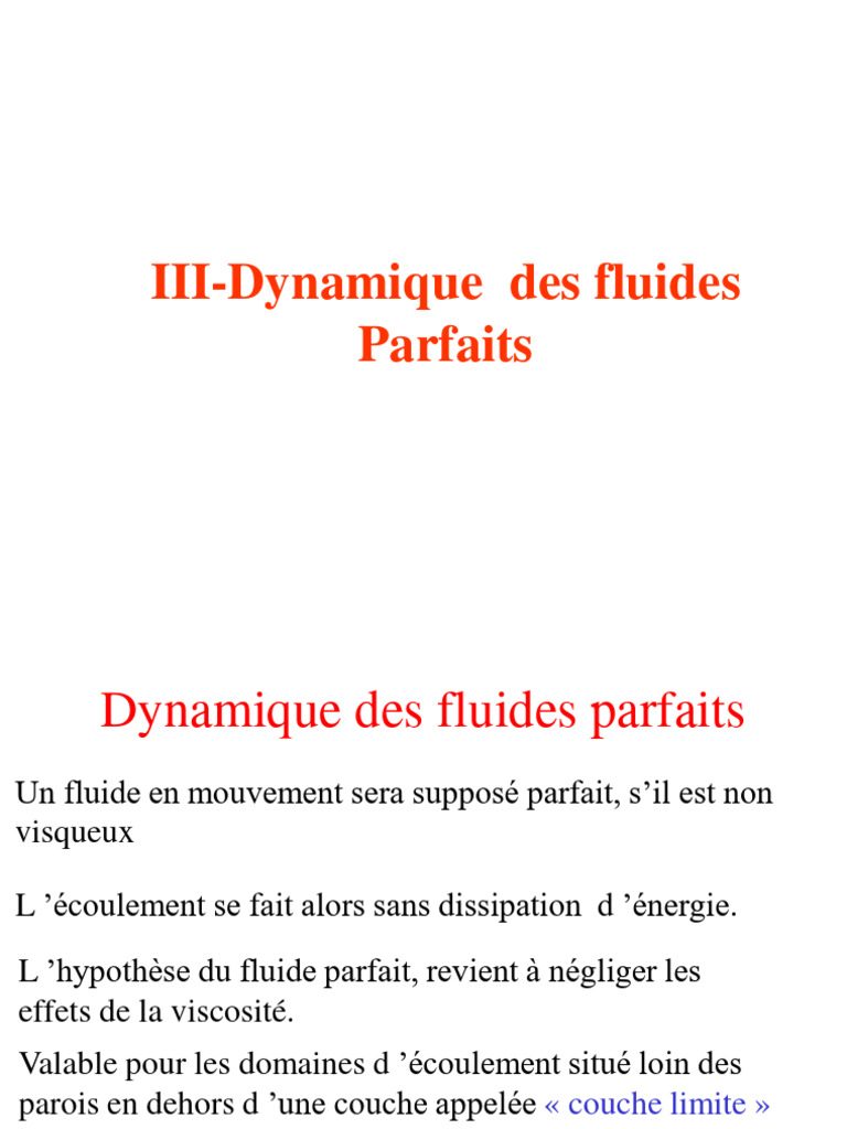 Dynamique des Fluides Parfaits | PDF | Dynamique des fluides | Viscosité