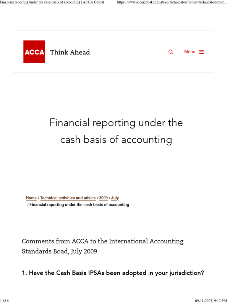 Financial Reporting Under The Cash Basis of Accounting ACCA Global ...