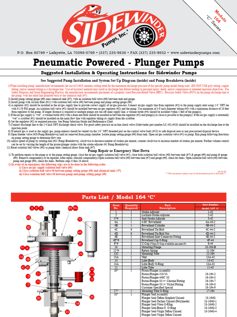Sidewinder Chemical Pump Installation Guide | PDF | Pump | Valve