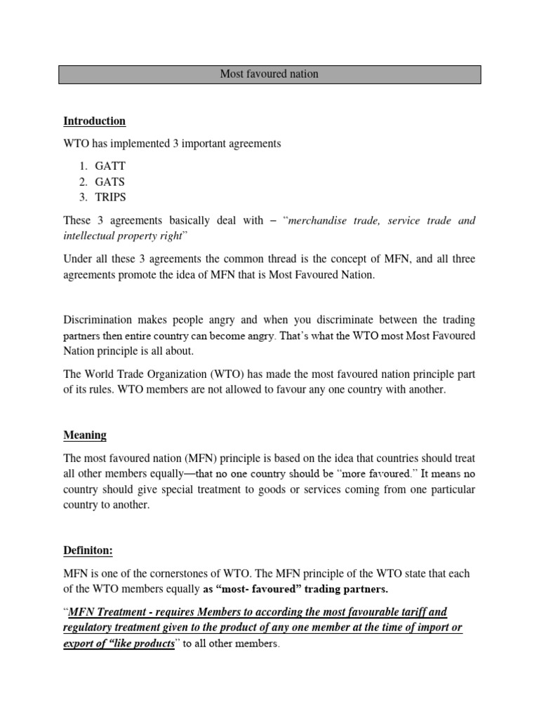 Unit 3 ITF | PDF | Most Favoured Nation | World Trade Organization