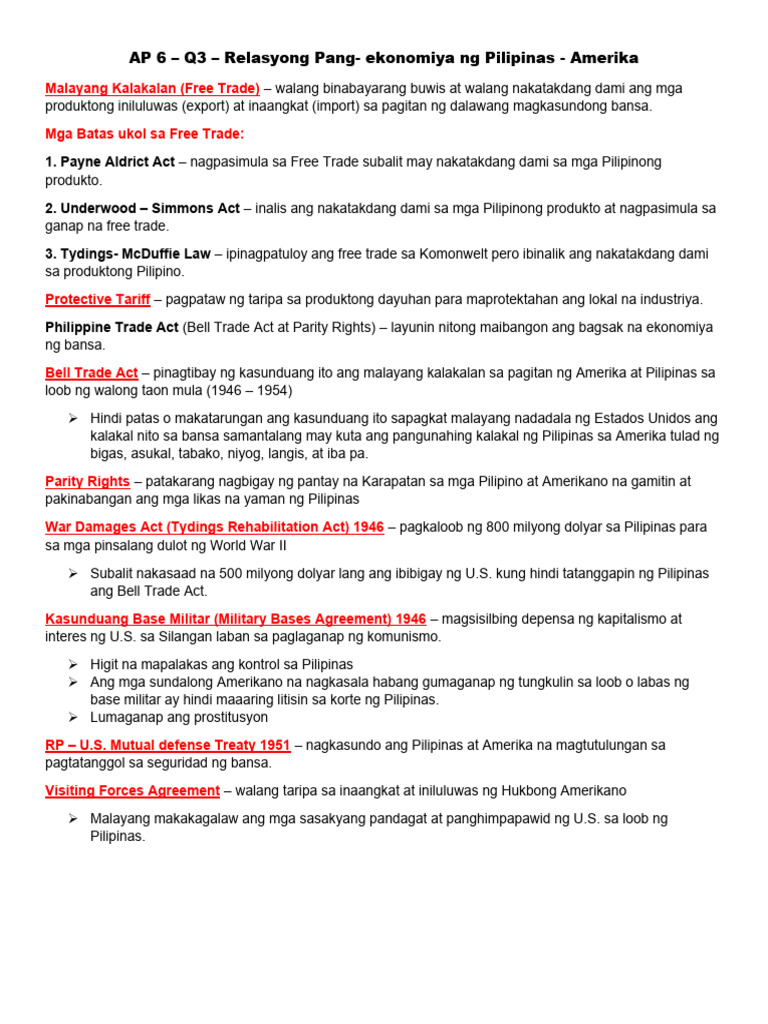 AP 6 - Q3 - Week 2 - Ugnayang Pang - Ekonomiya (Free Trade) | PDF