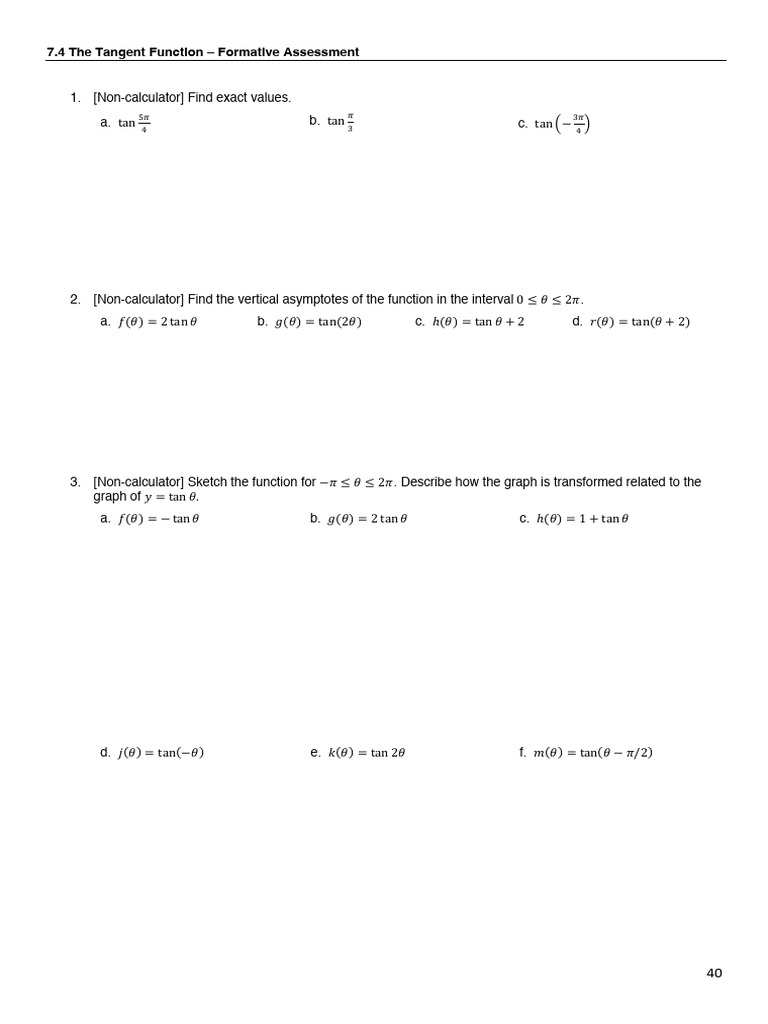 PC SB 7.4 (F) The Tangent Function (pp.40-42) 2 | PDF | Trigonometric ...