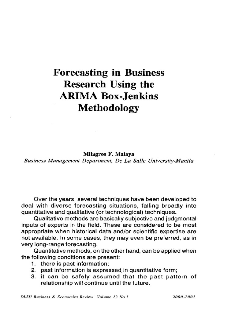 Forecasting in Business Research Using The ARIMA Box-Jenkins Methodology | PDF | Time Series ...