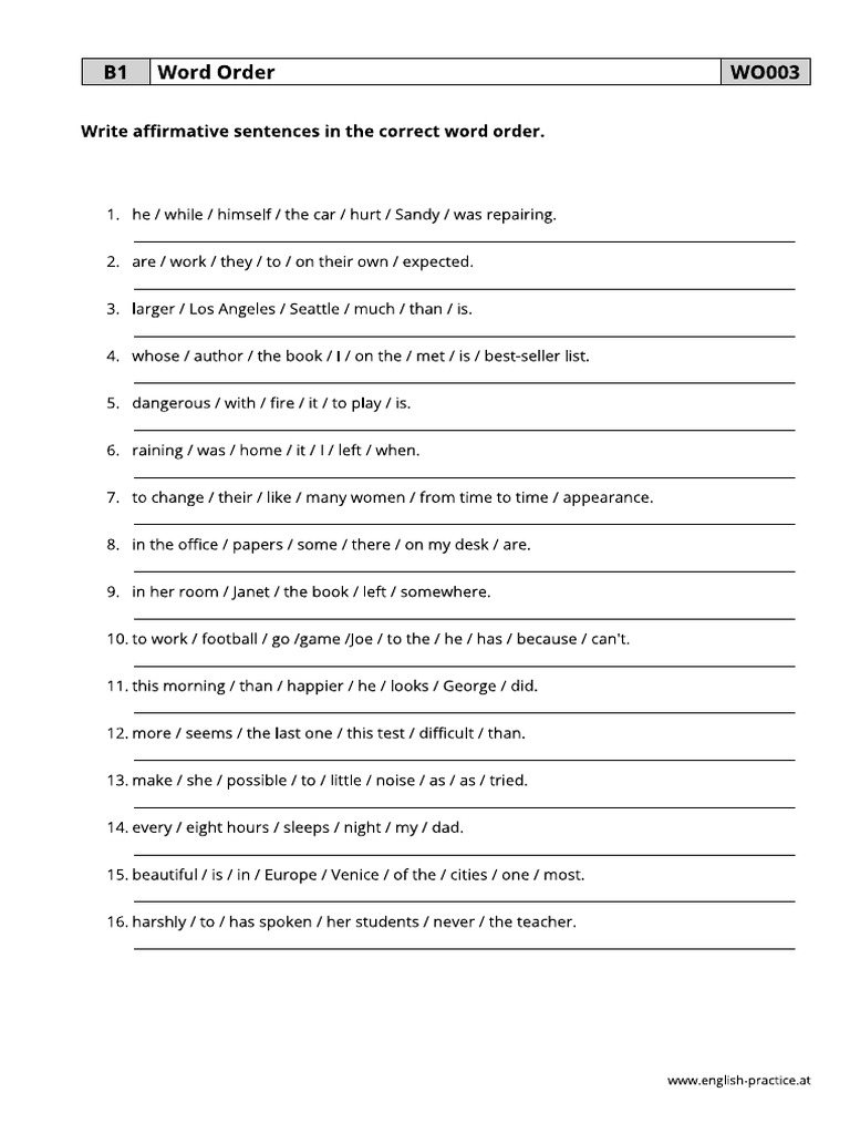 Word Order Worksheet | PDF