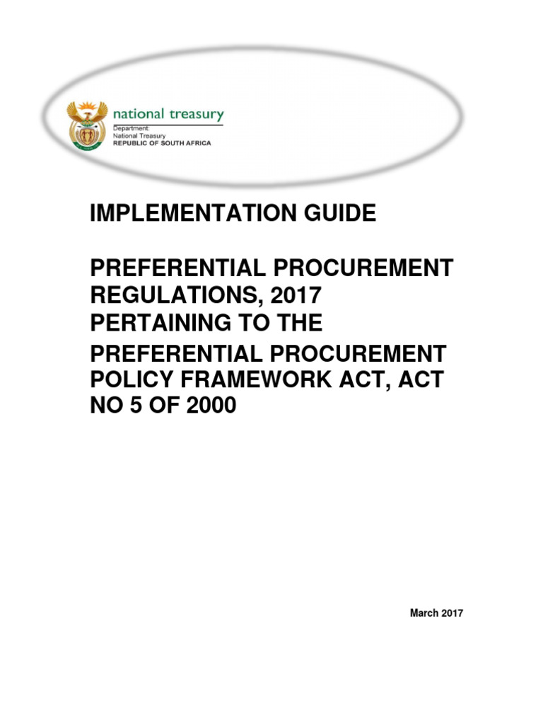 Implementation Guide - Preferential Procurement Regulations March 2017 | PDF | Procurement ...