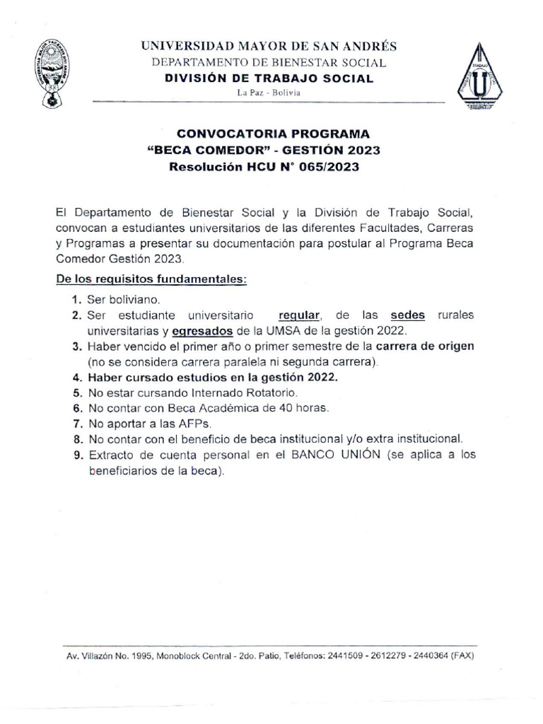 Beca Comedor | PDF
