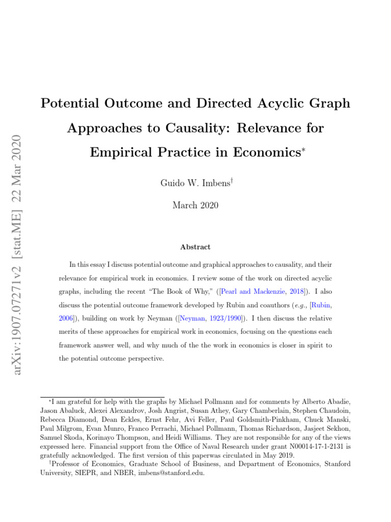 Potential Outcome and Directed Acyclic Graph Approaches To Causality ...