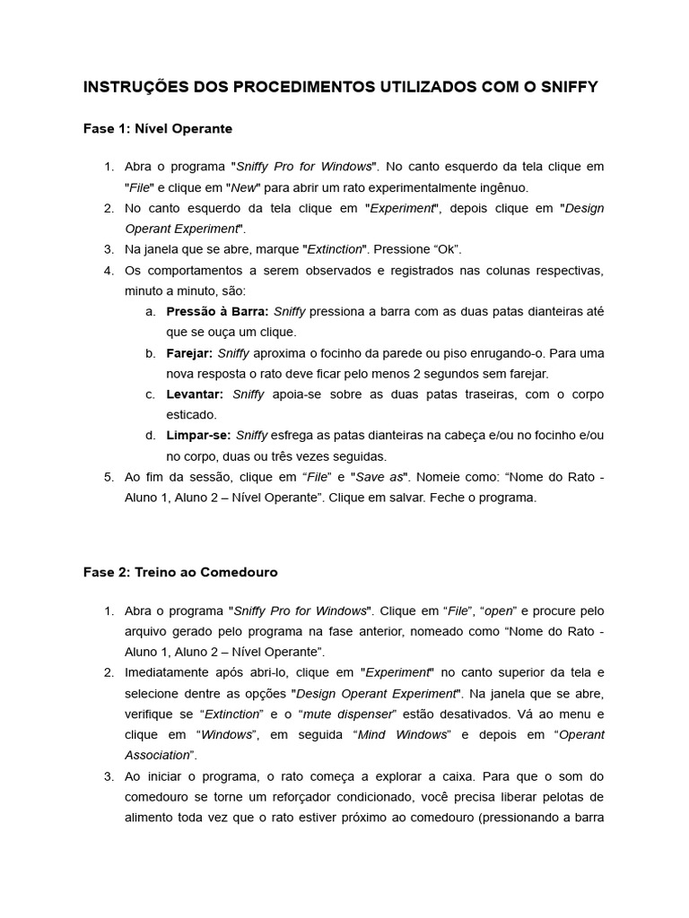 Instruções Dos Procedimentos Utilizados Com o Sniffy | PDF | Janela ...