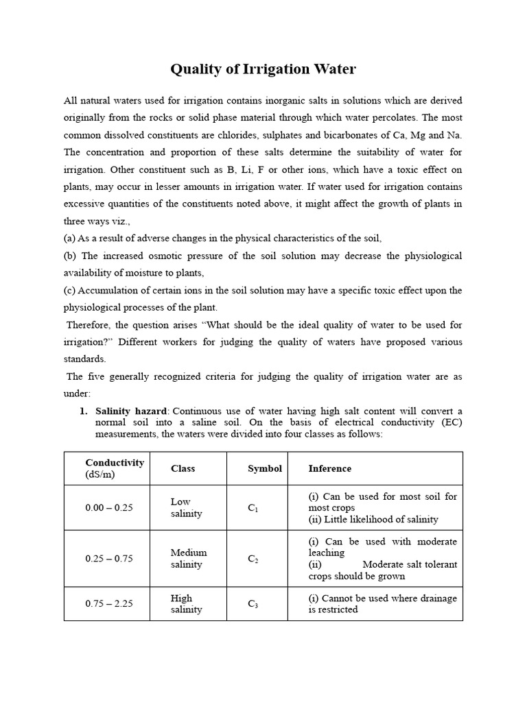 Irrigation Water Quality Standards | PDF | Soil | Salinity