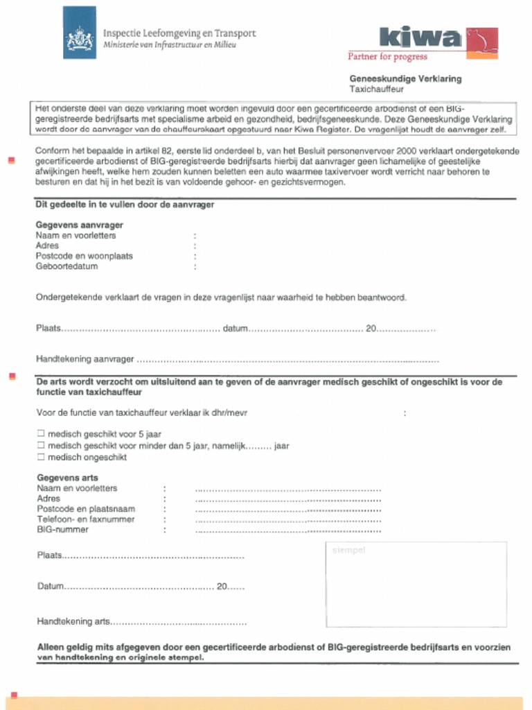 Geneeskundige Verklaring Taxi | PDF