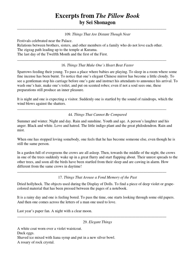 Excerpts The Pillow Book | PDF