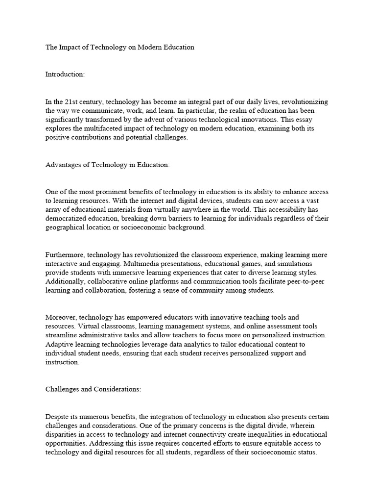 The Impact of Technology On Modern Education | PDF | Educational ...