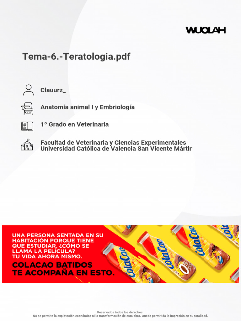 Wuolah Free Tema 6. Teratologia | PDF | Embrión | Zoología