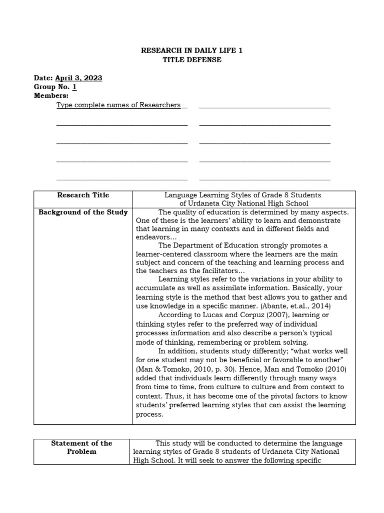 Research-in-Daily-Life-1 2 | PDF | Learning Styles | Learning