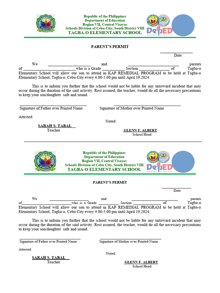 Parents Permit. Format | PDF | Social Institutions