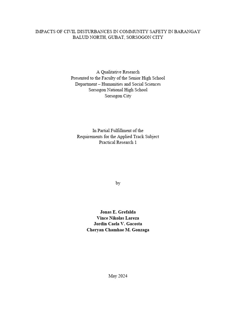 Impacts of Civil Disturbance in Community Safety of Barangay Balud ...
