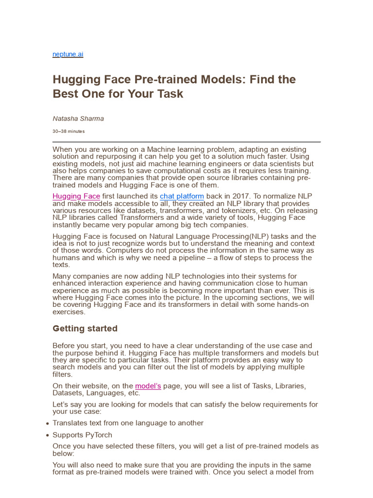 Neptune - Ai Hugging Face Pre-Trained Models | Download Free PDF | Computing | Artificial ...