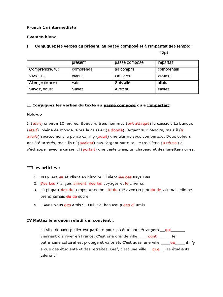 Examen blanc de français intermédiaire | PDF | Linguistique