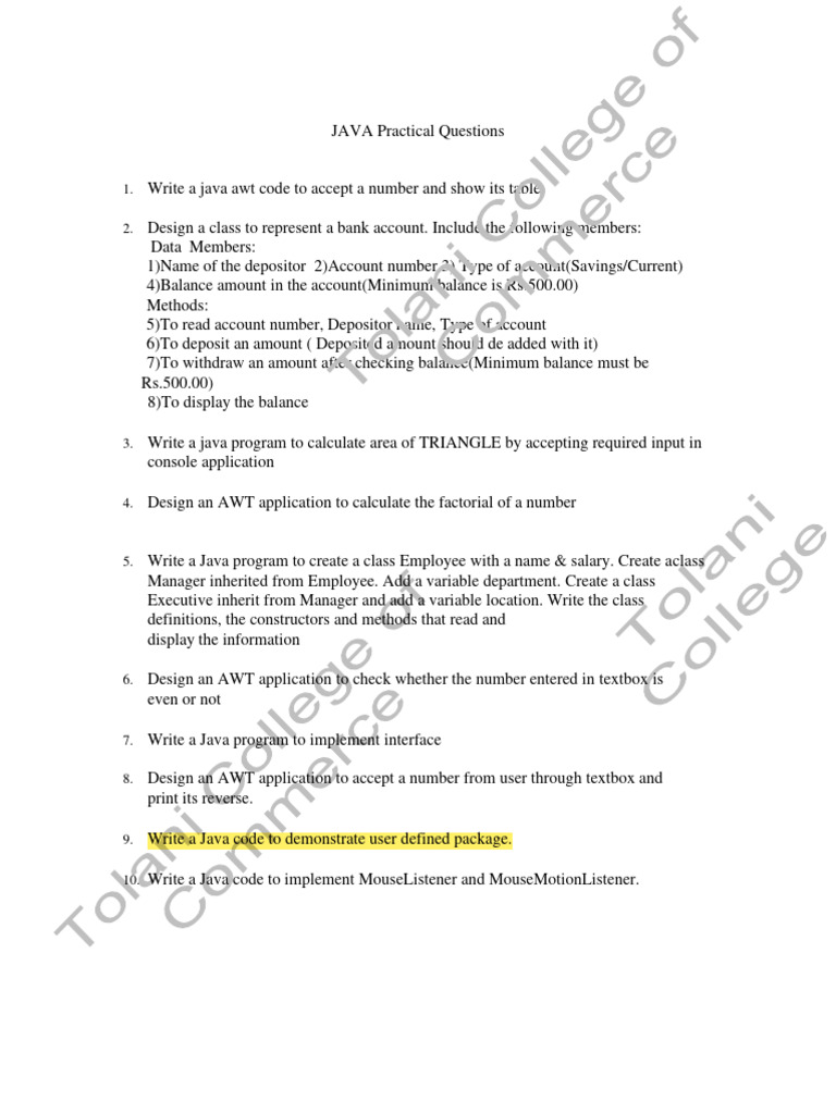 New Java Practical Questions | PDF