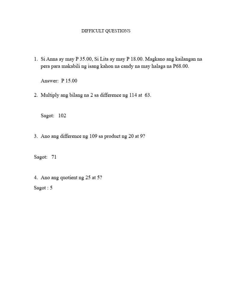 Difficult Questions | PDF Difficult Questions | PDF