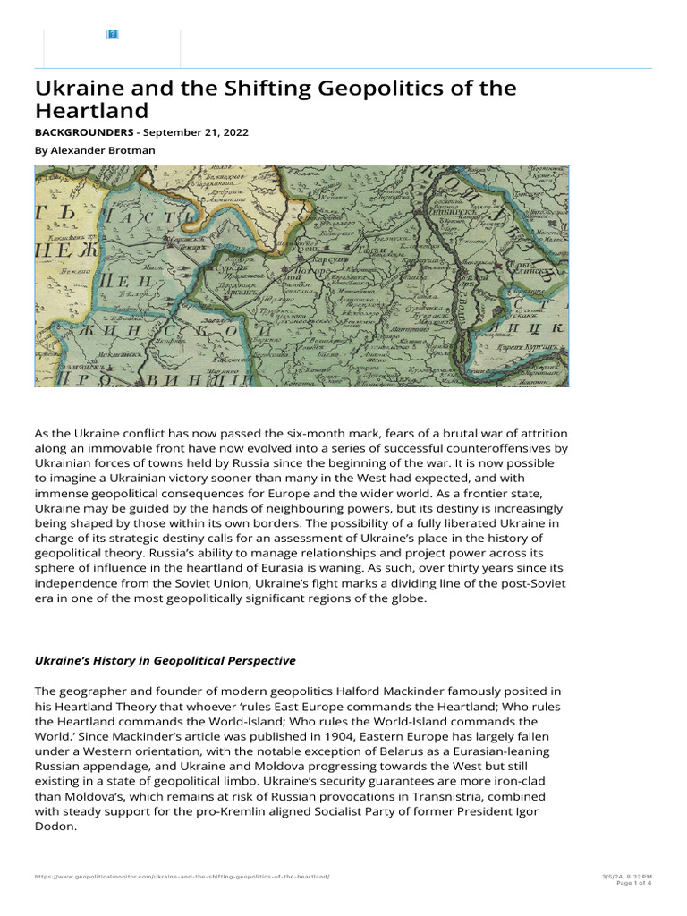 Ukraine and The Shifting Geopolitics of The Heartland - Geopolitical ...