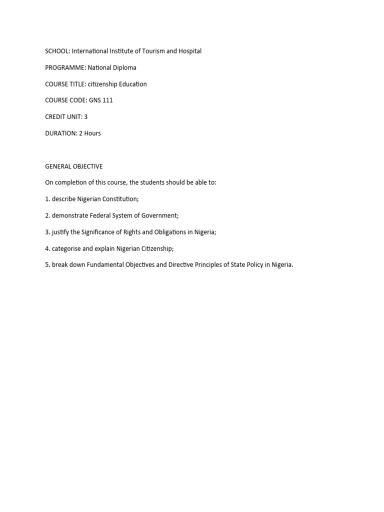 Citizenship Education (GNS 111) | PDF | Constitution | Citizenship