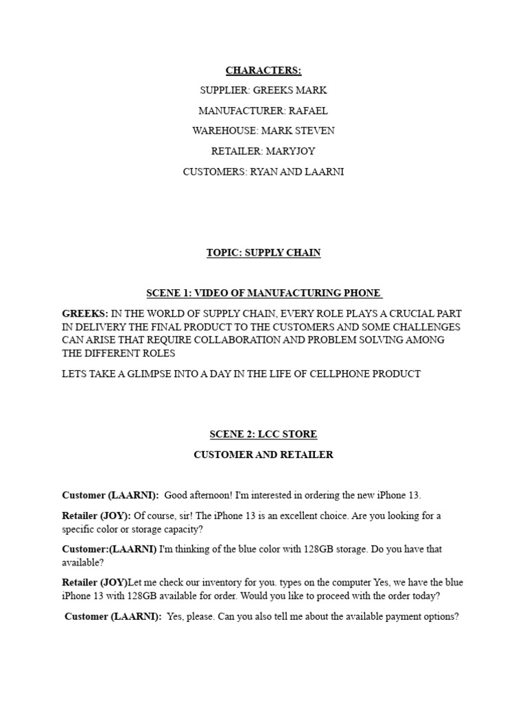SUPPLY-CHAIN-SCRIPT-FOR-ROLE-PLAY | PDF | Logistics | Retail