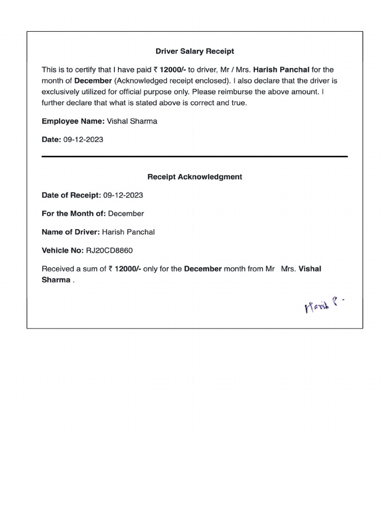 Driver Salary Slip | PDF
