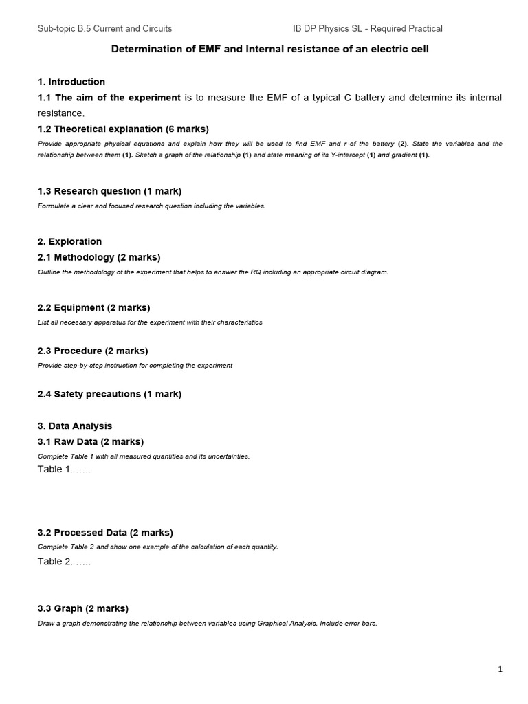 Measure EMF & Internal Resistance of Battery | PDF | Experiment ...