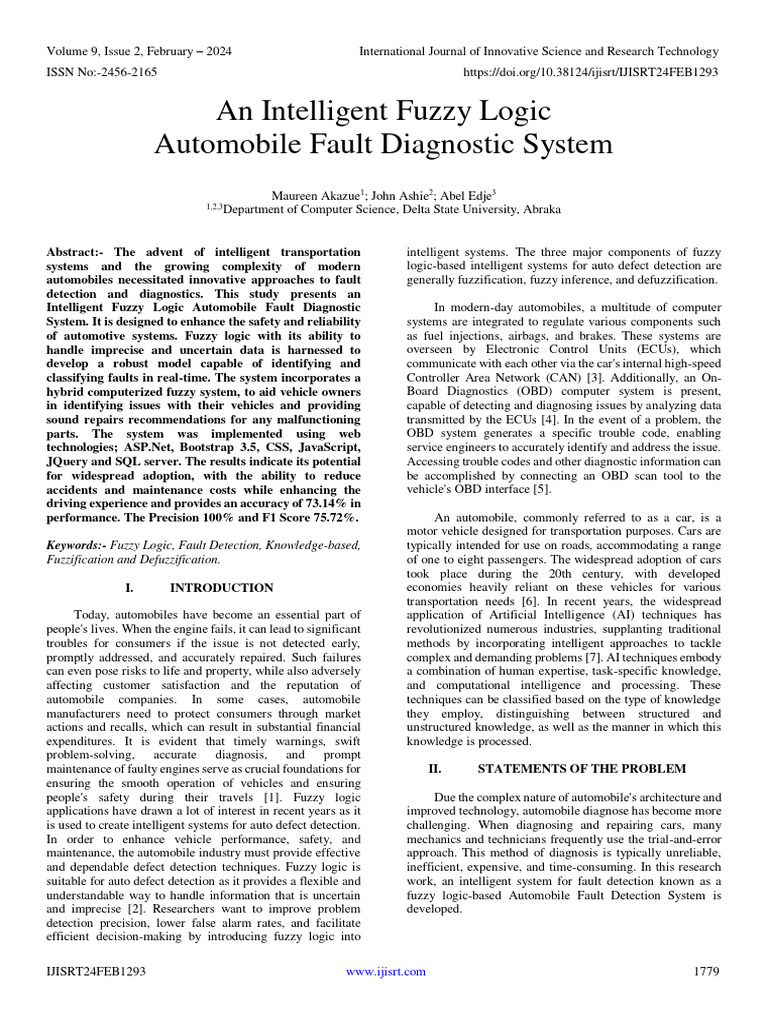 An Intelligent Fuzzy Logic Automobile Fault Diagnostic System | PDF ... An Intelligent Fuzzy Logic Automobile Fault Diagnostic System | PDF ...