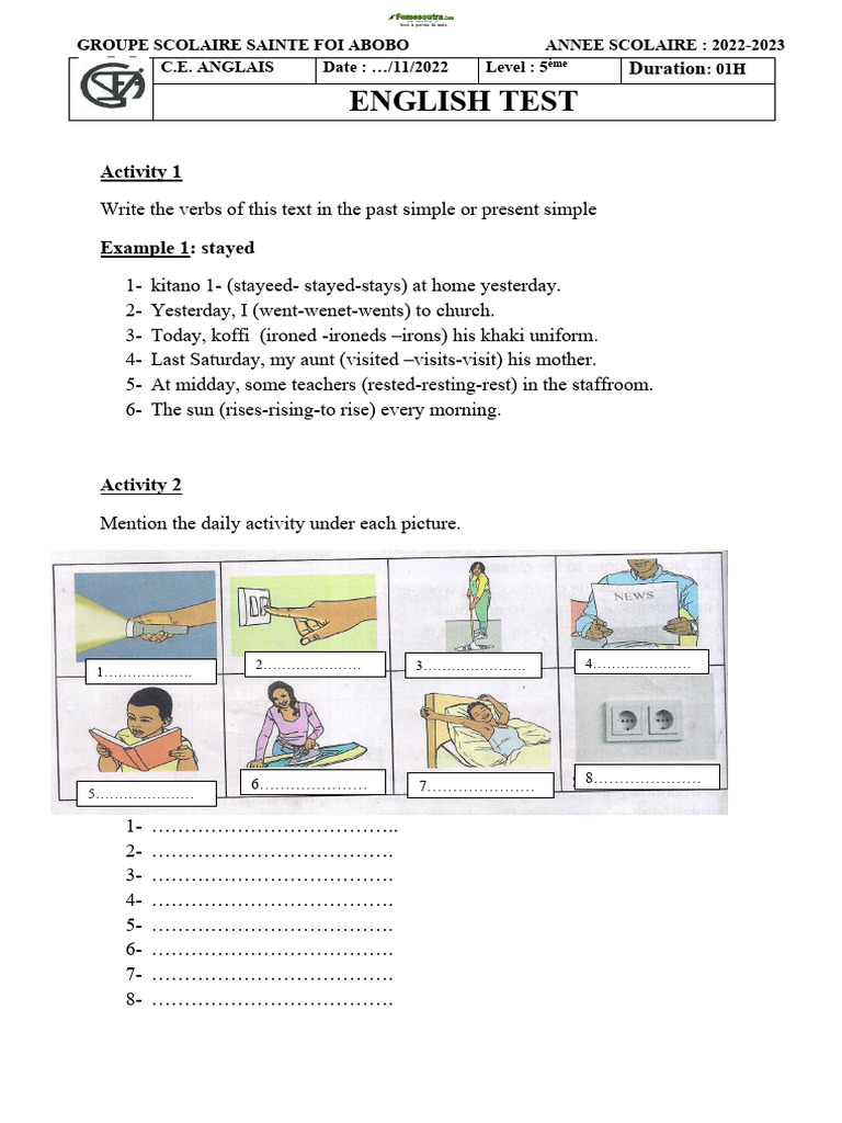 Devoir Anglais 5ème | PDF
