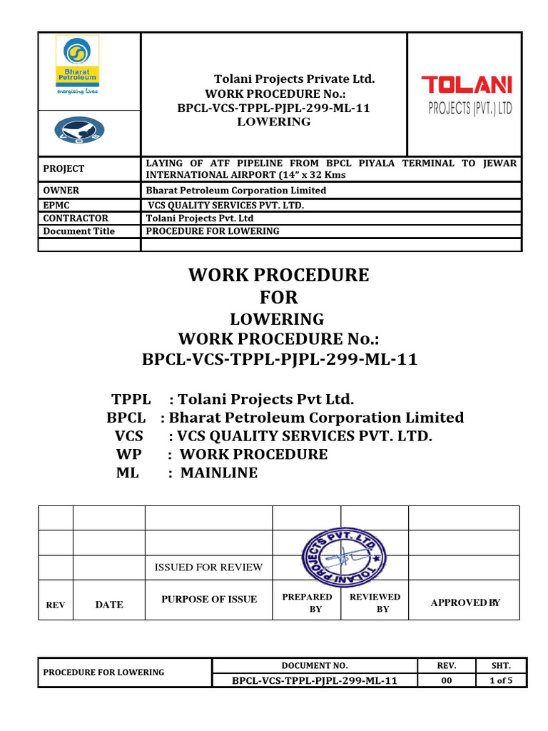 ATF Pipeline Lowering Procedure Guide | PDF | Pipe (Fluid Conveyance ...