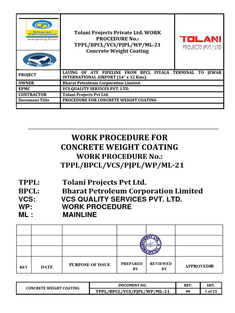 Ml-17 Work Procedure For Concrete Weight Coating | PDF | Concrete ...