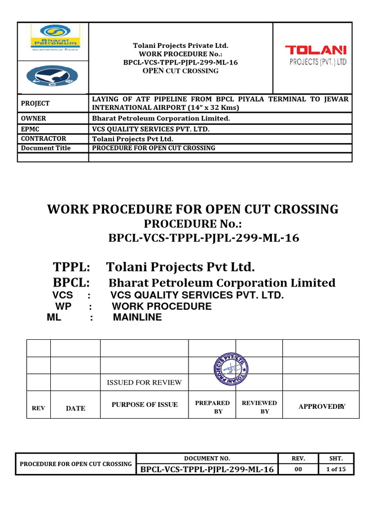 Ml-16 Work Procedure For Open Cut Crossing | PDF | Technology & Engineering