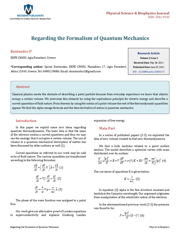 Regarding The Formalism of Quantum Mechanics | PDF | Quantum Mechanics | General Relativity