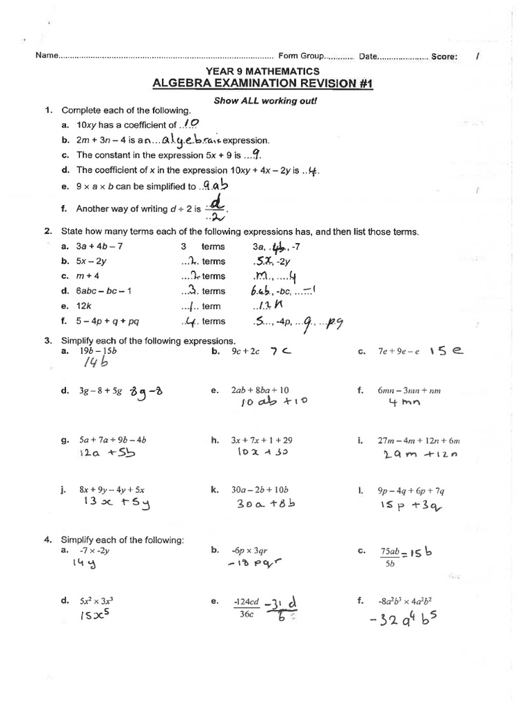 Algebra Exam Revision 9 (Solutions) | PDF