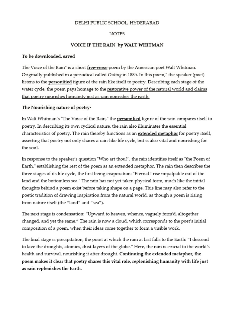 Voice of The Rain Notes | PDF | Poetry | Rain