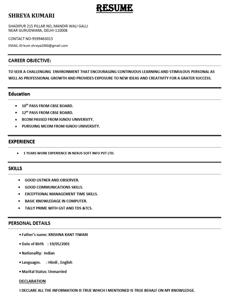 Shreya Resume | PDF